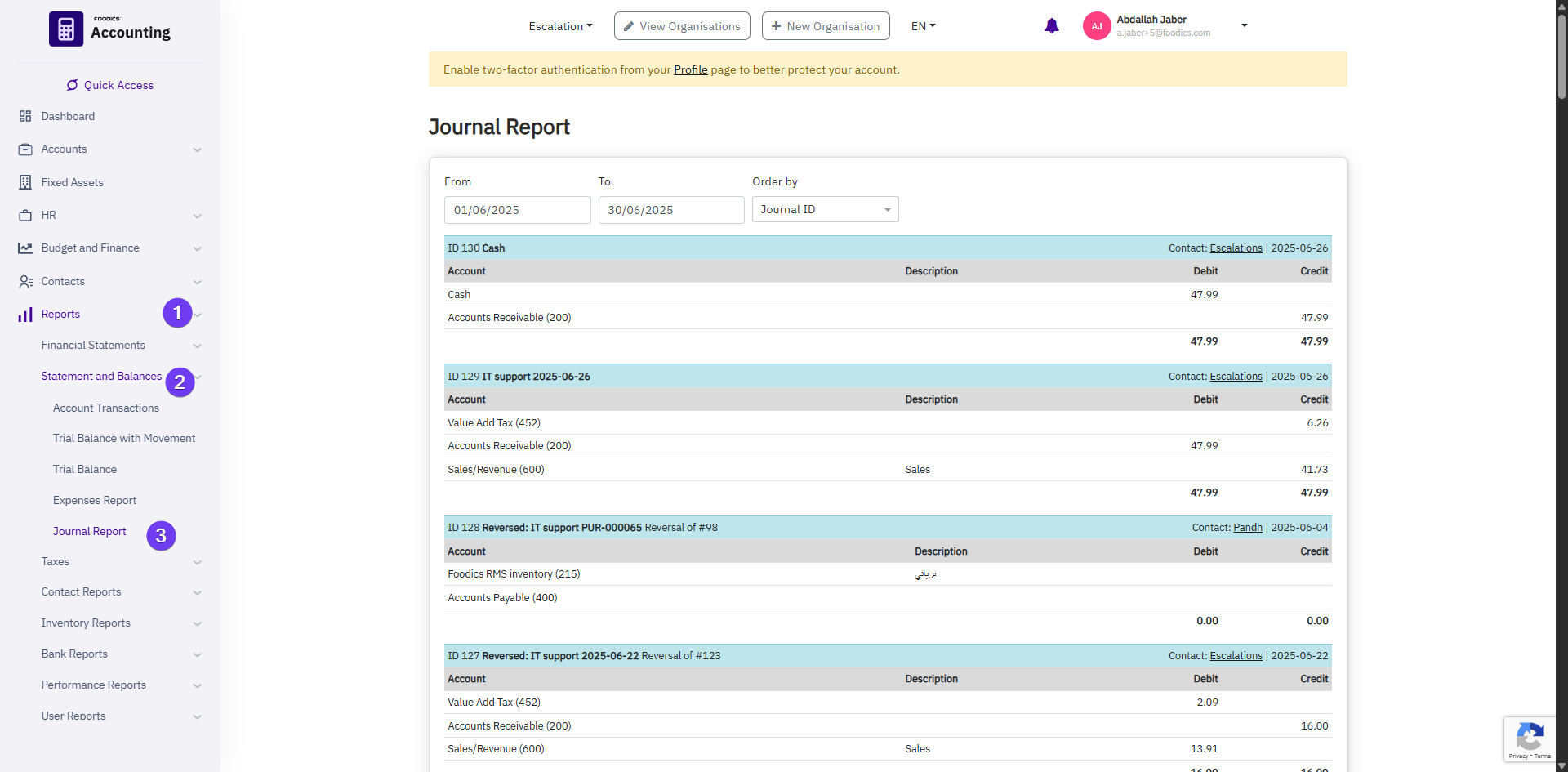 How to export Journal Entries Report in Foodics Accounting – Foodics ...