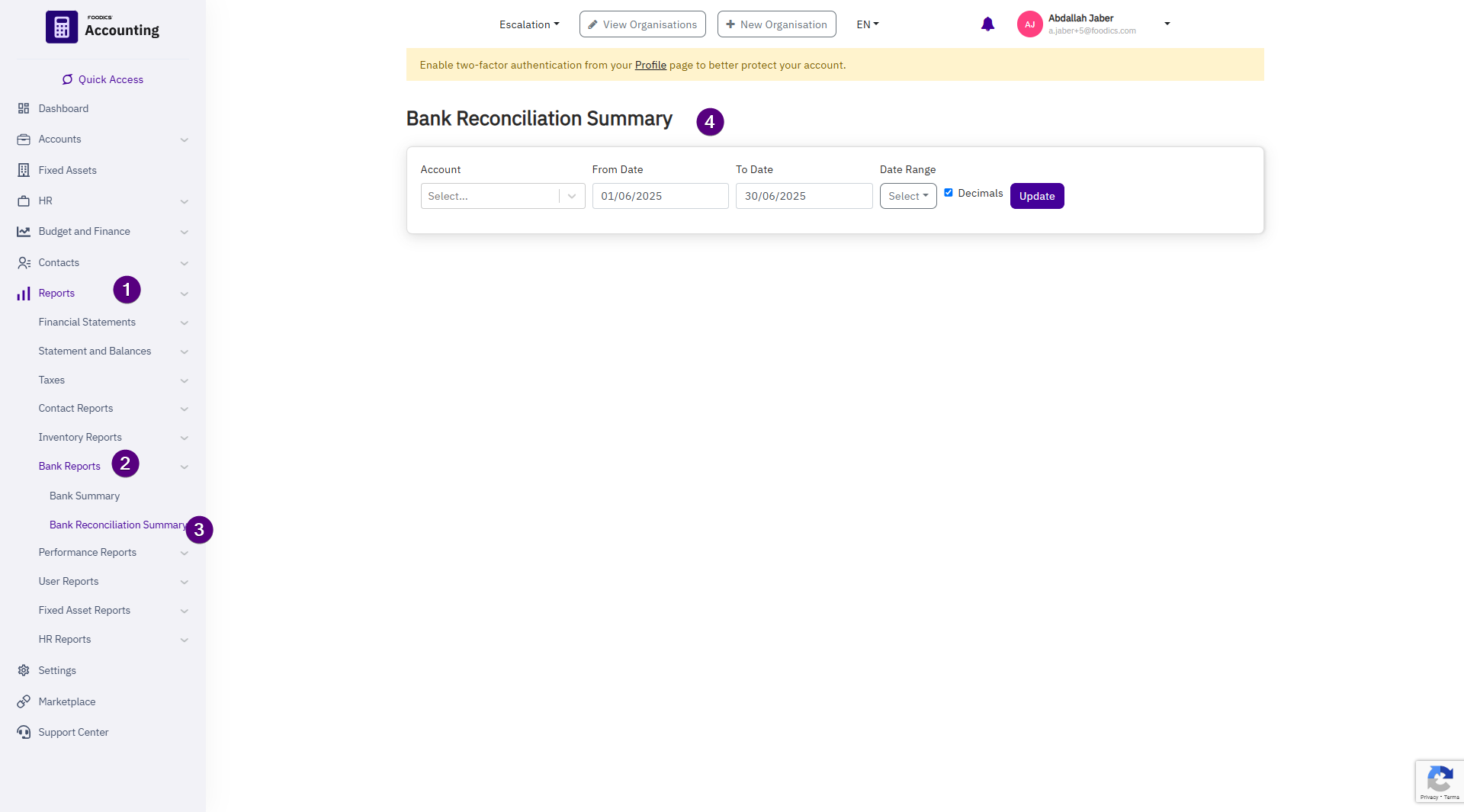 Bank Reconciliation Summary Report in Foodics Accounting – Foodics ...