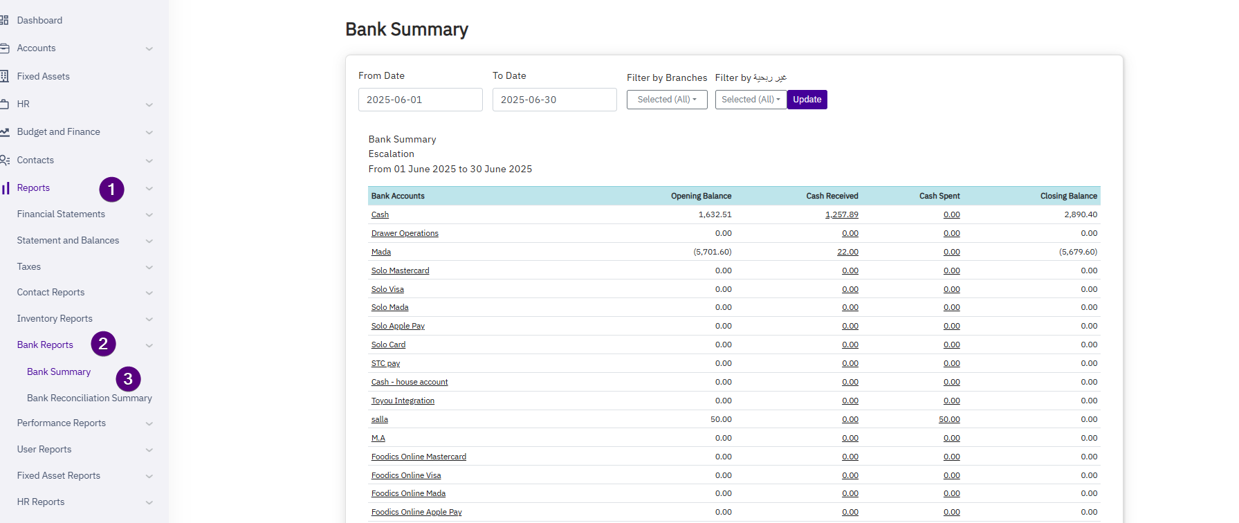 Bank Summary Report in Foodics Accounting – Foodics - Help Center