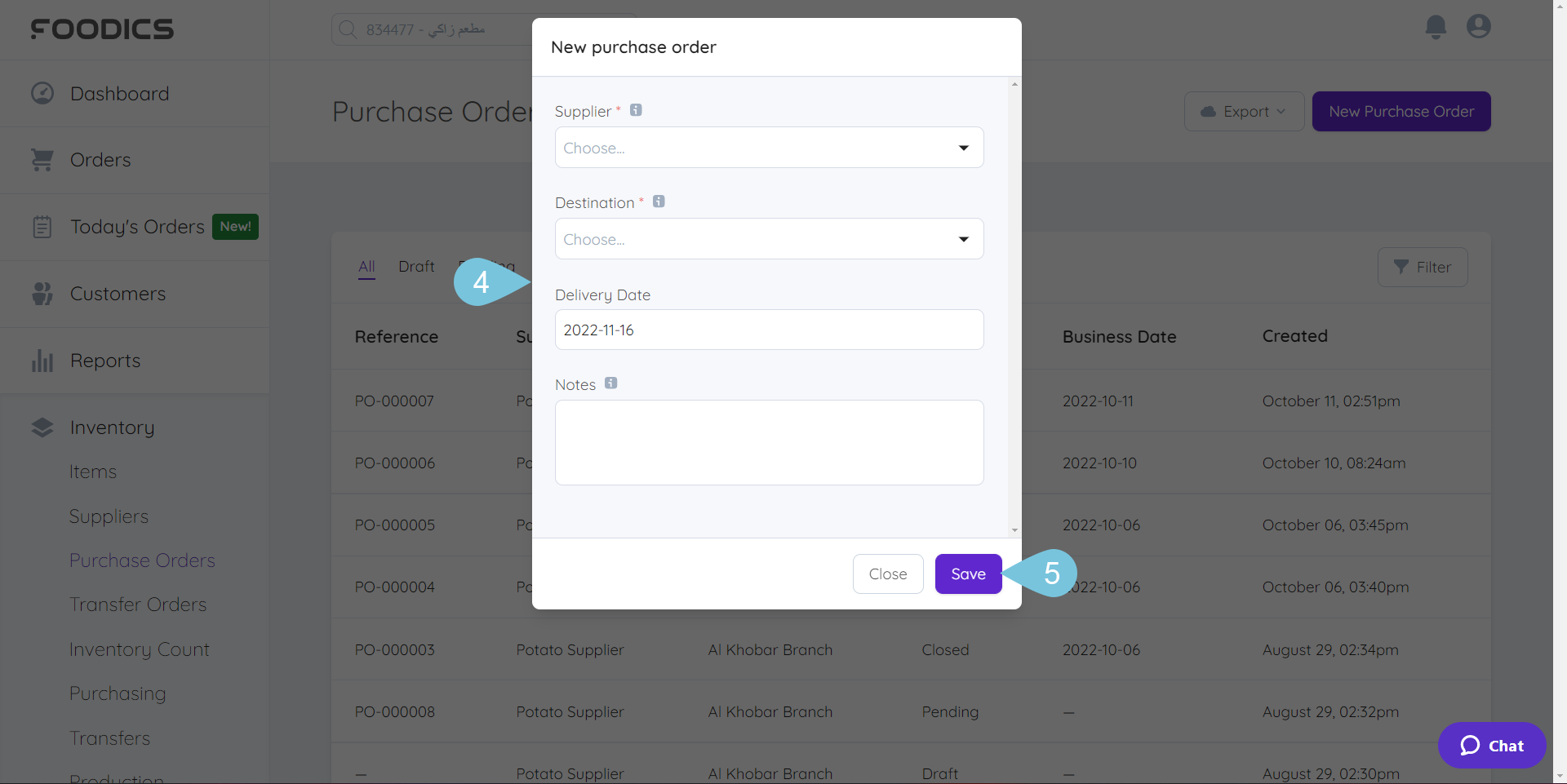 Creating Purchase Orders – Foodics - Help Center