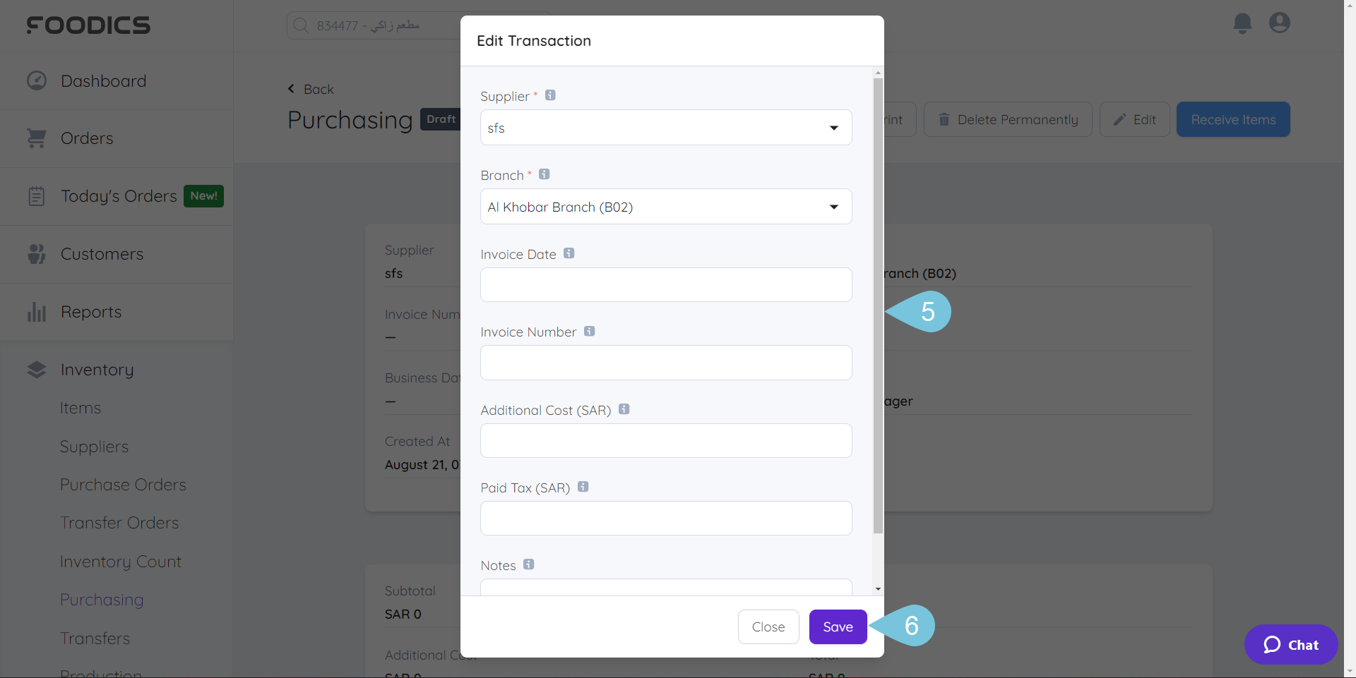 Editing Purchasing Transactions – Foodics - Help Center