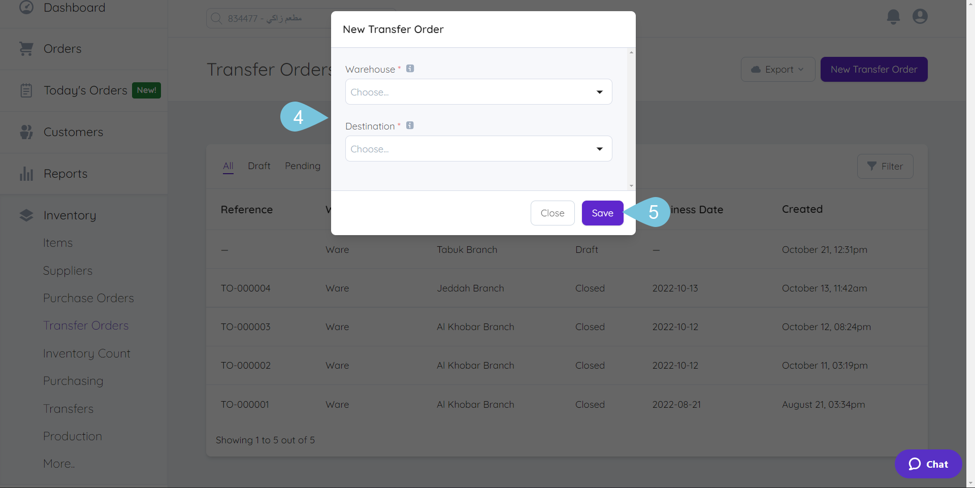 Creating Transfer Orders – Foodics - Help Center