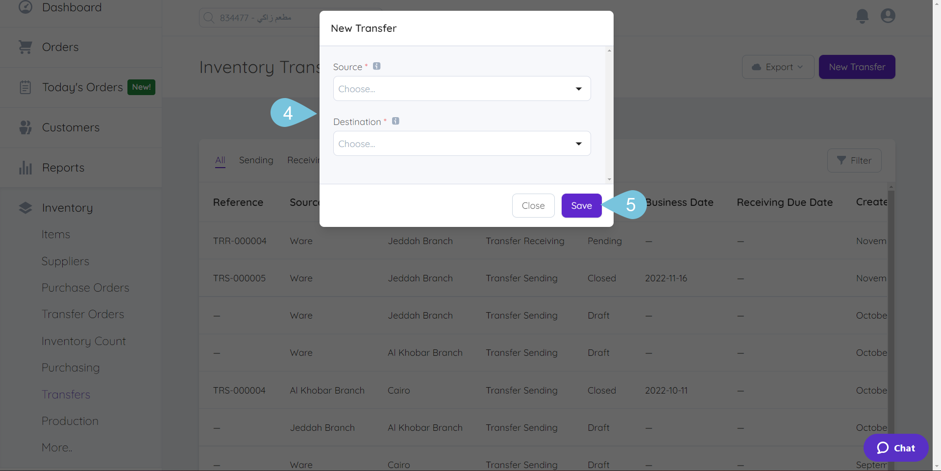 Creating Transfers – Foodics - Help Center