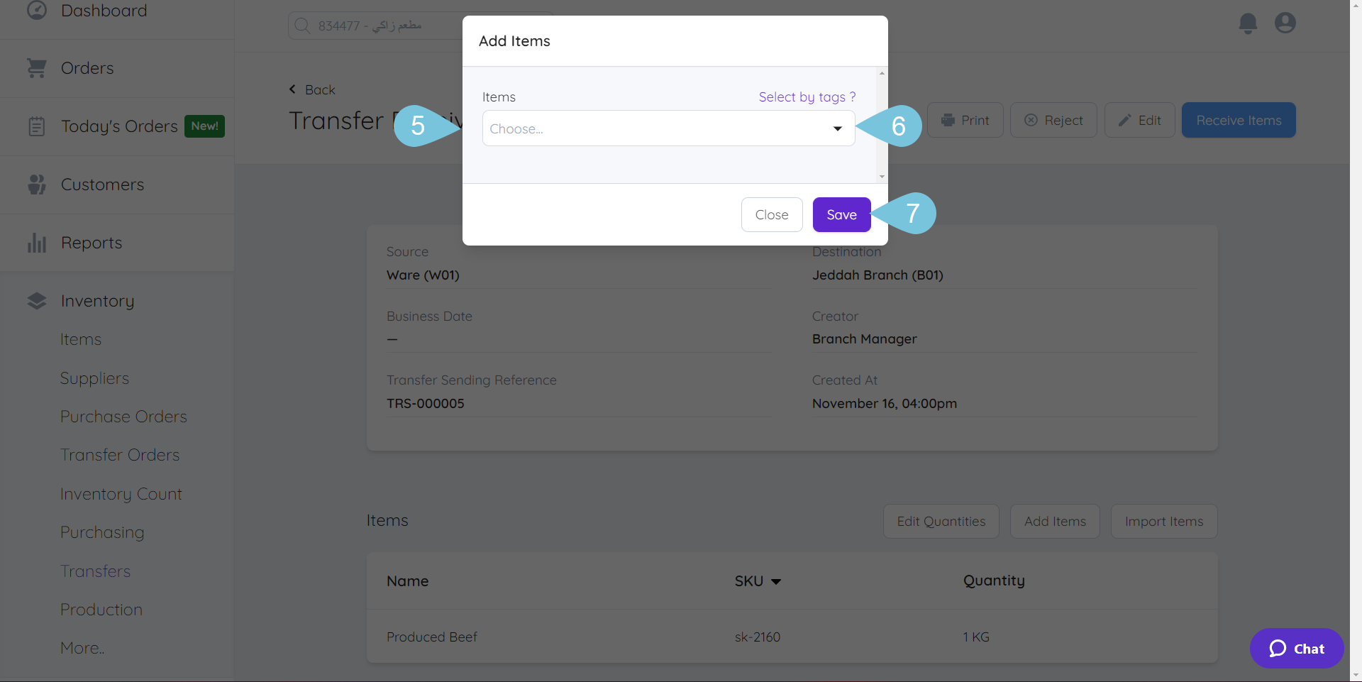 Adding or Importing Items to Transfer Transaction – Foodics - Help Center