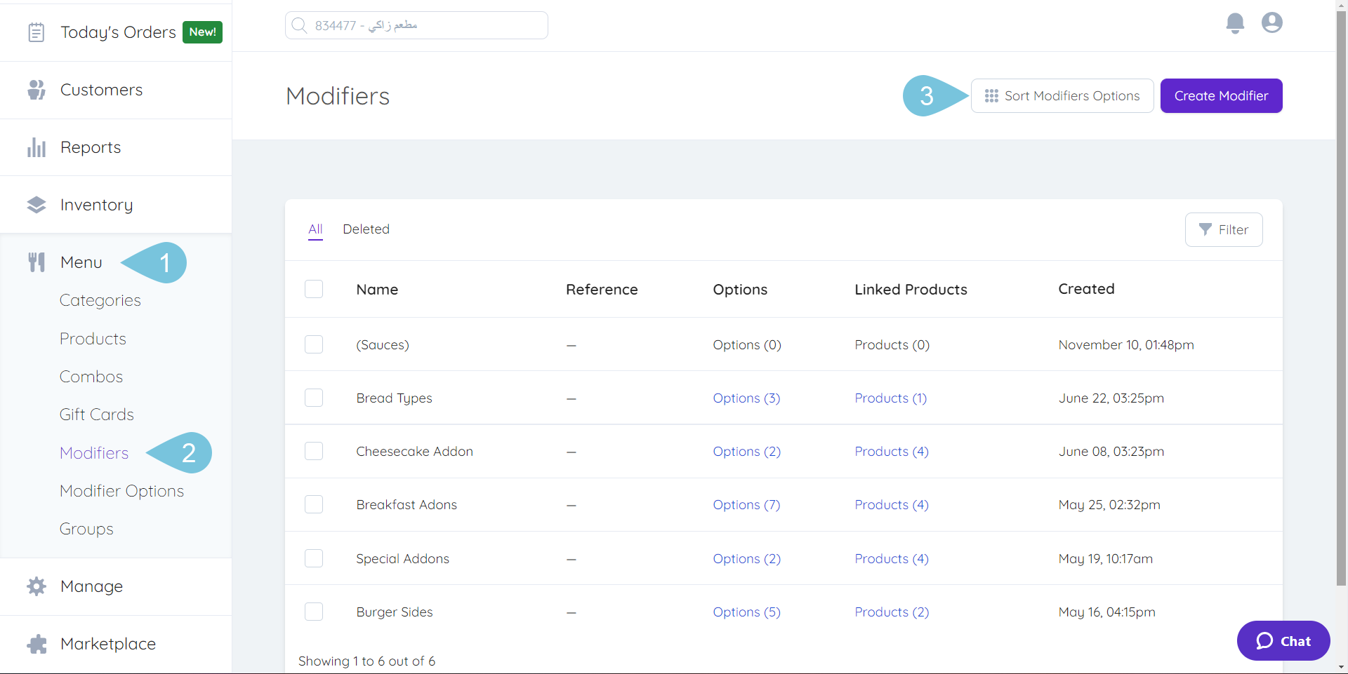 Sorting Modifiers – Foodics - Help Center