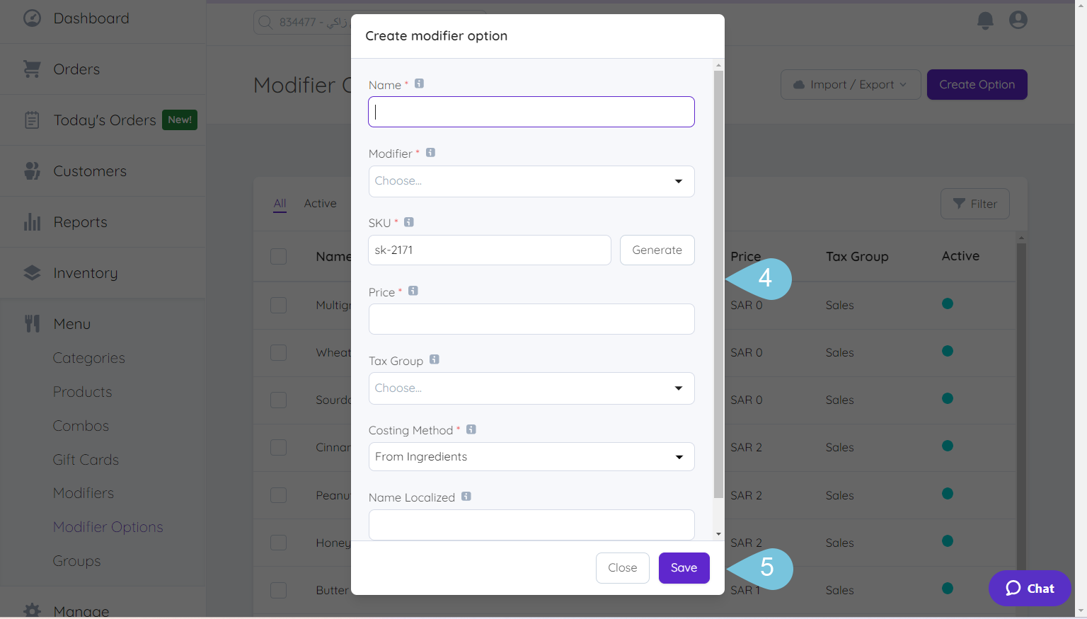 Creating Modifier Options – Foodics - Help Center