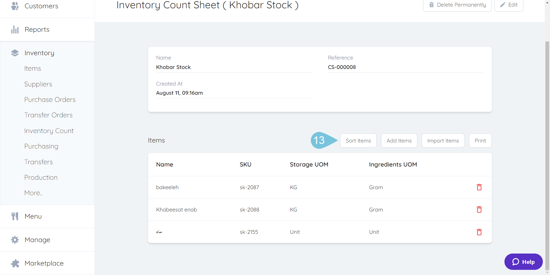 Count Sheet – Foodics - Help Center